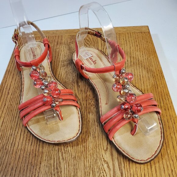 Clarks | Shoes | Clarks Bendable Flat Sandals Women Size 7m Melon ...